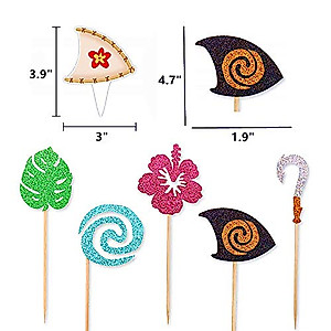 30 Pcs JeVenis Glittery Moana Inspired Cupcake Toppers Moana Cake Toppers Hawaiian Birthday Party Decoration for Tropical Luau Summer Party Baby Shower Wedding