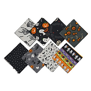 Soimoi Precut 5-inch Halloween Prints Cotton Fabric Bundle Quilting Squares Charm Pack DIY Patchwork Sewing Craft