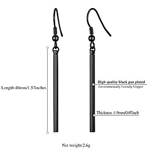 FindChic Black Stick Dangle Earrings Geometric Pillar Ear Fish Hook Line Bar Drop Earrings for Women