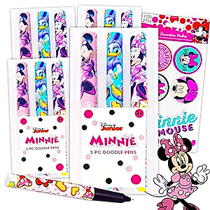 Disney Minnie Mouse Pens for Women Kids Adults ~ 12 Pack Minnie Pens with Minnie Mouse Stickers | Minnie Mouse Office Accessories Supplies School Supplies Party Favors