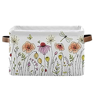 xigua Colorful Wildflowers Foldable Storage Bin, Collapsible Sturdy Fabric Storage Basket Cube W/Handles, Storage Box for Organizing Toys Nursery Shelf Closet Bedroom Office 1PCS