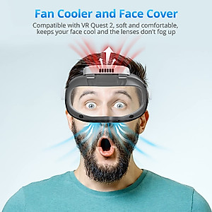 Younik VR Cooling Fan for Meta Quest 2, VR Heat Reducing Fan Cooler with PU Face Foam, Quest 2 Accessories, 2 Speed Anti-Fogging Air Circulation Cooler Fan