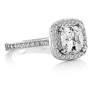 Zoe R Sterling Silver Micro Pave Hand Set Cubic Zirconia Halo 6mm Cushion-Cut Center Wedding Set Size 9.5