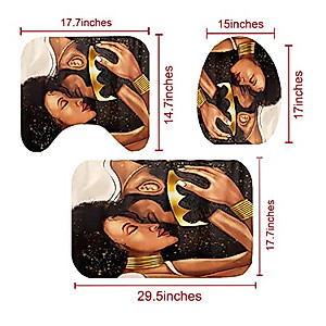 4 Pcs Forever Love African American Bathroom Shower Curtain Sets with Rugs Toilet Lid Cover and Bath Mat,Black Women Bathroom Set with Waterproof Fabric Bathroom Curtain and 12 Hooks