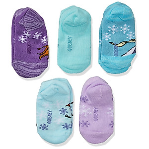 Disney Frozen Girls 5 Pack No Show Socks, Assorted Pastel - Frozen 2, Fits Sock Size 5-6.5 Fits Shoe Size 4-7.5