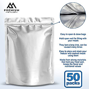 ProPremium 50 Mylar Bags 1 Gallon - Extra Thick 7.4 Mil - 10"x14" Airtight Vacuum Sealing Sealable Mylar Bags for Long Term Food Storage - Odor Free Heat Resistant - Light and Moisture Proof Fresh Saver Packs