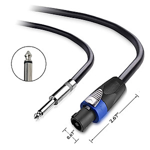 ROCMUZZK 2 Pack 50ft Speakon to 1/4 Inch Male Speaker Cable, 50 feet 6.35mm Stereo Audio Connection Cord, 12 Gauge AWG Wire, 50FT/2PACK