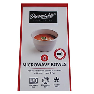Dependable Industries inc. Essentials Unbreakable Microwave Bowls Heat and Eat 26 OZ Dishwasher Safe BPA-Free Plastic for Serving Soup Pasta Noodles Oatmeal Cereal Stakable Set of 4