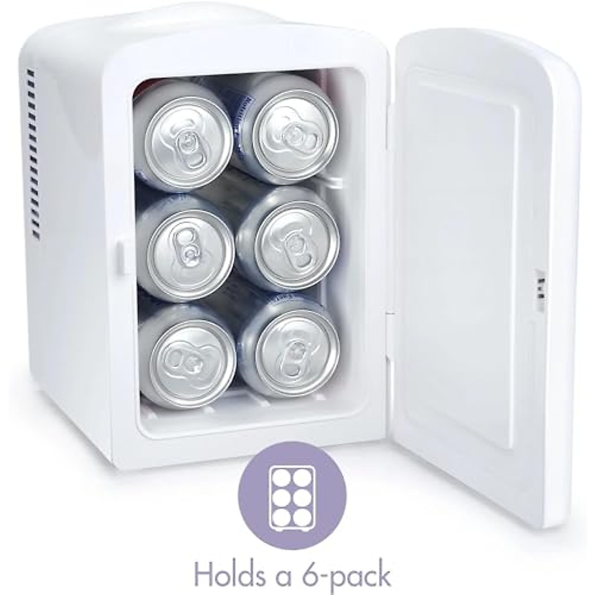 Personal Chiller Portable Mini Fridge Cooler and Warmer, 4 Liter Capacity Chills 6 Cans, Snacks, and Skincare Products, A/C Operation, 100% Freon-Free (White)