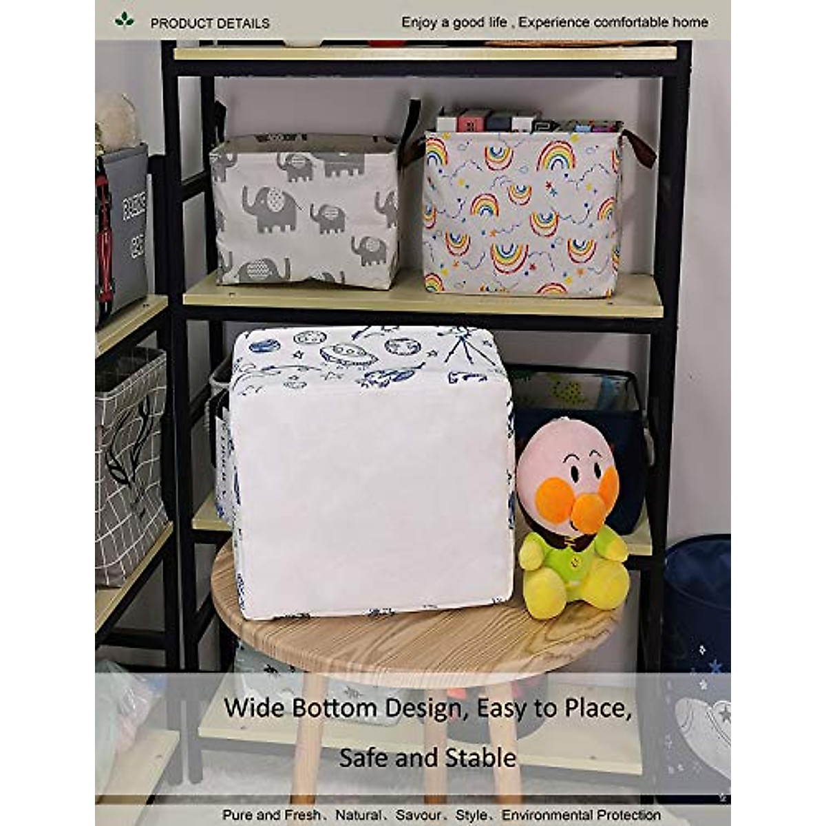 ONOEV Square Fabric storage box, decorative basket and finishing basket with handle are used for the storage of clothes, books and sundries (Blue Planet)