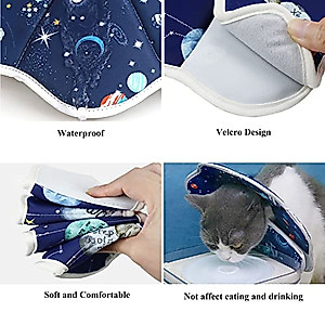 QIYADIN Soft Cat Recovery Cone, Durable Dog Collar After Surgery, Waterproof Pet Elizabethan Collar Protective Wound Healing for Cats and Puppies (Medium/Planet Pattern)