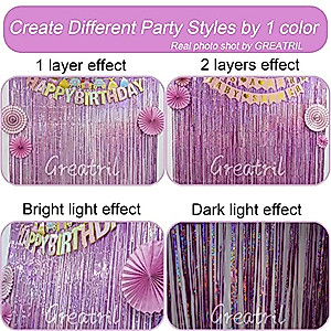 Pink Tinsel Curtain Party Backdrop - GREATRIL Glitter Foil Fringe Curtain Lilac Pink Party Decor Streamers for Birthday Girl Princess Bachelorette Euphoria Theme Party Decorations - 2 Packs