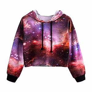 Fineser Women Clothes❤️❤️ Womens Short Hooded Pullovers Sweatshirt Fashion Long Sleeve 3D Starry Sky Printed Hoodie Casual Sweater Blouse Tops Shirt (Purple, L)