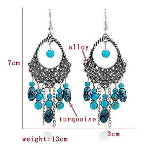 maytry Turquoise 3pcs Set - a Turquoise Necklace a pair of turquoise pendant tassel earrings, a stretchable turquoise braceleta Gift for Ladies