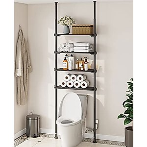 ALLZONE Over The Toilet Storage Cabinet, 4 Tier Over Toilet Bathroom Organizer, Adjustable Bathroom Shelves Over Toilet, Fit Most Showers on Above Toilet Storage, 92 to 116 Inch, Metal Shelves,Black