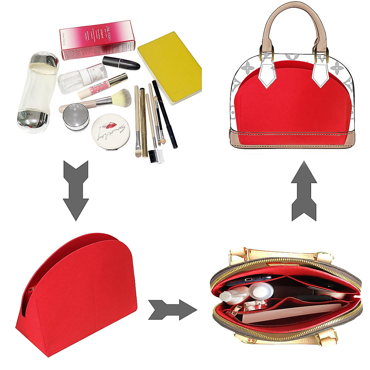 Soyizom Purse Organizer for Alma insert, Felt Bag Organizer Purse Organizer Insert For Alma PM BB insert organizer(BB,Red)