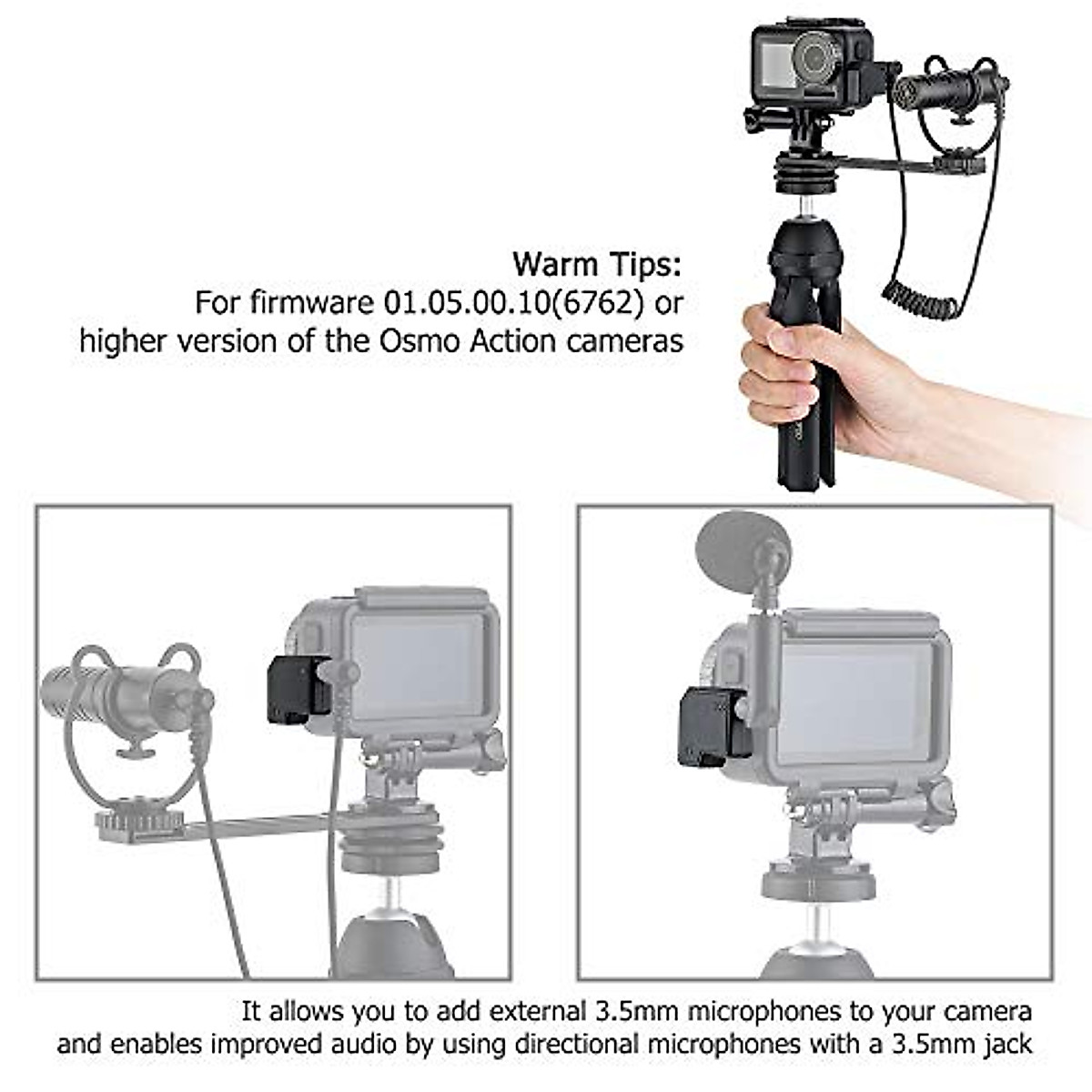 Dual USB-C 3.5mm Mic Adapter for DJI Osmo Action (Not Compatible with DJI Osmo Action 2 and Action 3) Charging and Data Transferring, Audio Adapter Vlogging Accessories for OSMO Action Camera