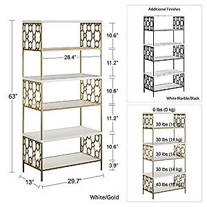 CosmoLiving by Cosmopolitan Ella 5 Shelf, White Marble/Black Bookcase