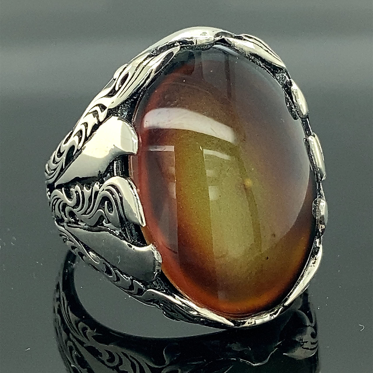 Handmade Ring, Silver Oval Sense Stone Ring, Color Changing Ring, Color by Temperature Mood Charm, 925k Sterling Silver Ring