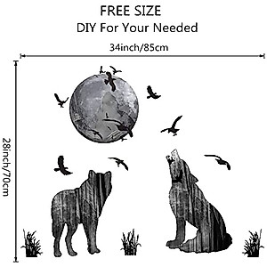 Cafurty Wall Stickers Wolf and Moon Wall Decor Decal Art Animal Murals Removable PVC DIY Wall Decoration Paper Poster for Bedroom Kitchen Living Room Nursery Rooms Offices