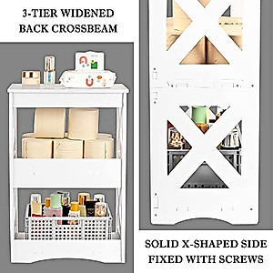 BYFU 3-Tier Side Table Set of 2, Narrow End Table with Storage Shelf, White Nightstand Bedside Table Small Bookshelf Bookcase Display Rack for Bedroom Bathroom Living Room Office