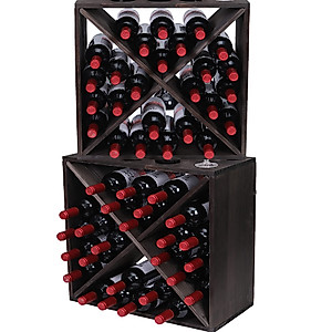 FDHUIJIA Wine Racks countertop Solid Wood Stackable Storage Rustic Retro Cube 48-Bottle Wooden Wine Rack Wine Cabinet