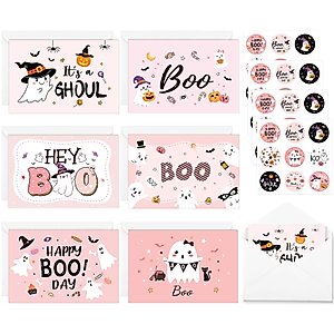 Kavoc 36Pcs Halloween Ghost Thank You Cards with Envelopes Pink Boo Ghost Pumpkin Pattern Greeting Cards for Baby Shower Halloween Party Invitation Supplies