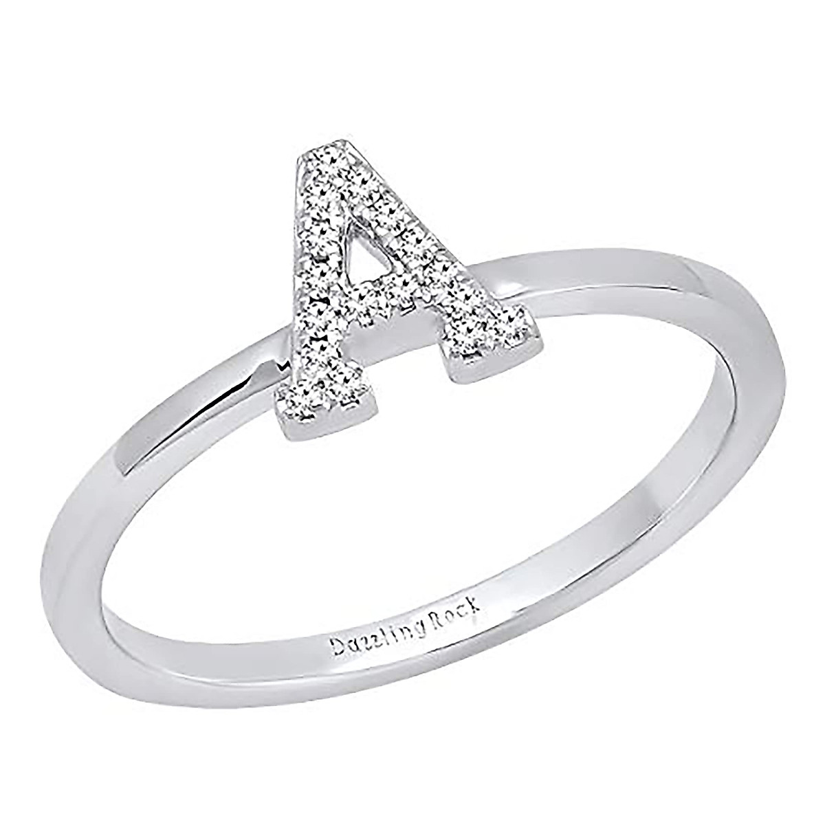 Dazzlingrock Collection 0.10 Carat (ctw) Round White Diamond Letter 'A' Initial Ring for Women in 14K White Gold, Size 7