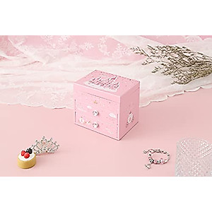 Agitation Unicorn/Princess Wooden Musical Jewelry Box for Girls with Unicorn/Princess Jewelry Set (Pink Princess2)