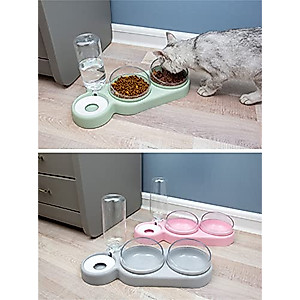 Dog Bowls for Food and Water, Dog Cat Water Dispensers and Feeder, 15° Tilted Removable 2 Cat Bowls, 1 Automatic Gravity Water Bottle, for Pets Such as Multiple Cats or Dogs (White)