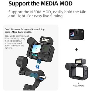 INKEE Falcon Plus Gimbal Stabilizer for Gopro w/Media Mod for Go Pro Hero 10/9/8/7/6, for Insta360 Osmo Action Anti-Shake Wireless Control Handheld Gimble w/Tripod Stand Original Screw Mounting Plate
