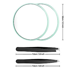 Funtopia Magnifying Mirror and Tweezers Kit, 10X and 20X Magnifying Makeup Mirrors with 2 Suction Cups, Compact Round Mirror Portable Magnifier Travel Set (Green)