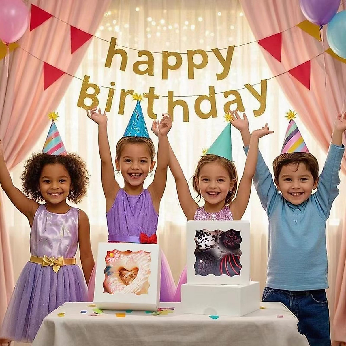 RomanticBaking 3 1/4" x 3 1/4" x 1 1/2" 50PCS Chocolate Truffle Boxes for 4，Cookies Boxes Soap Boxes Donut Boxes Macaron Boxes Mini Bakery Boxes with Window Brownie Boxes