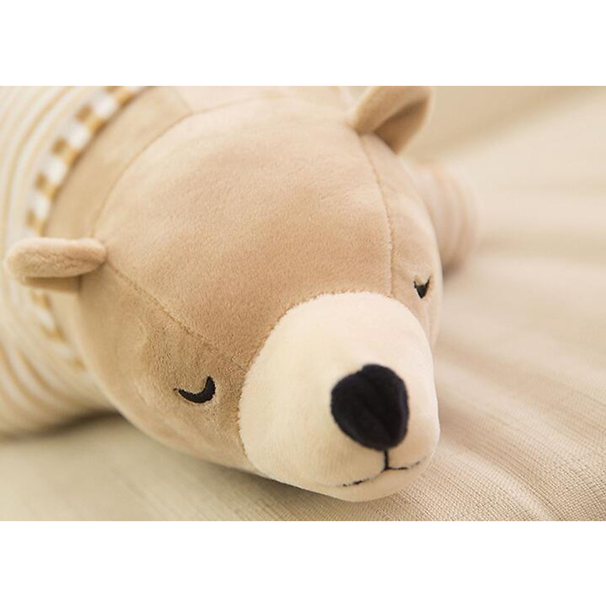MMTTAO Polar Bear Plush Toy, 14" Brown Sleeping Stuffed Animal, Soft Huggable Doll for Kids & Adults