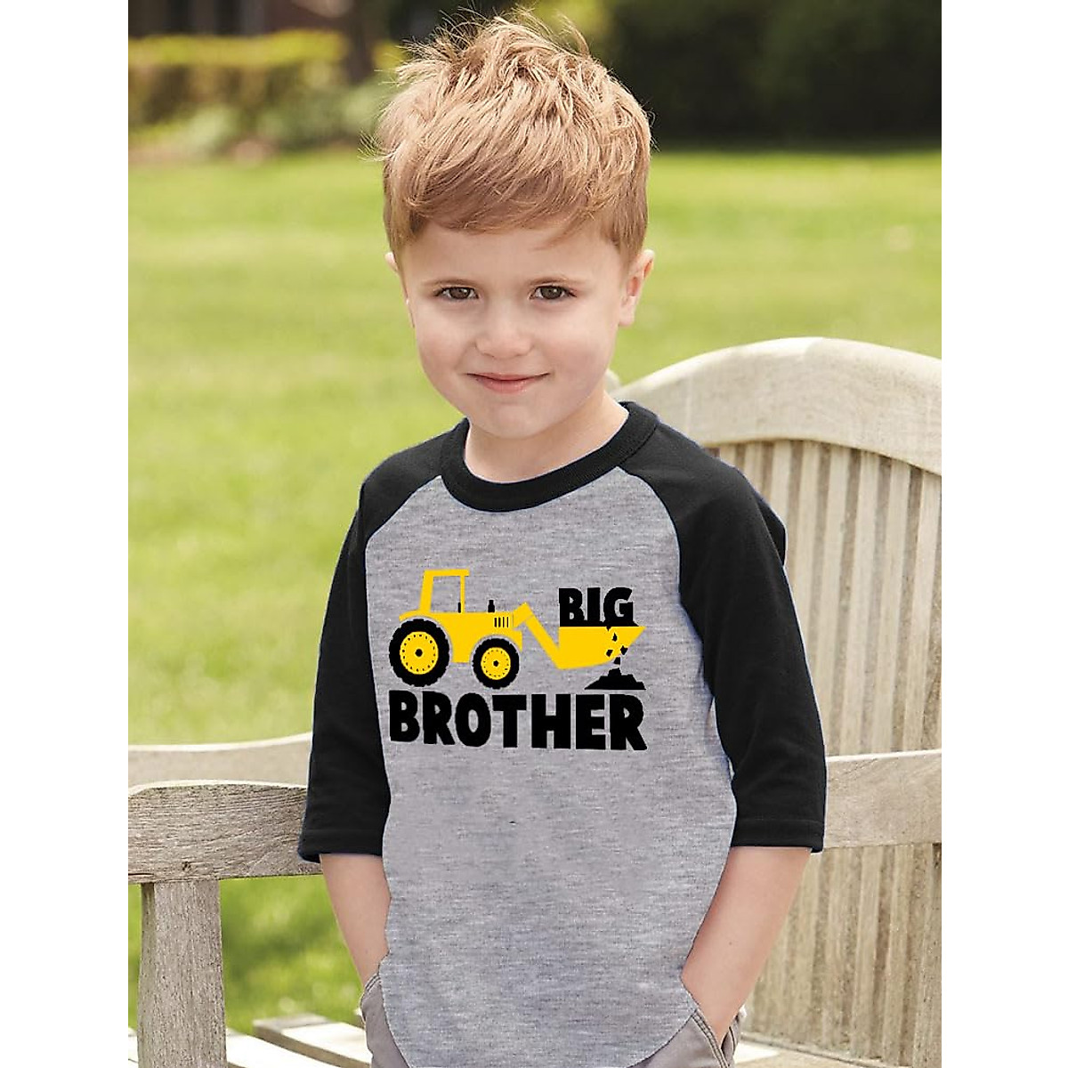 Tractor Construction Big Brother Shirt Sibling Boys Toddler Kids 3/4 Sleeve Baseball Jersey T-Shirt 3T Dark Gray