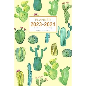 Planner 2023-2024: 6x9 Weekly and Monthly Organizer from May 2023 to April 2024 | Cactus Flower Bird Design Yellow