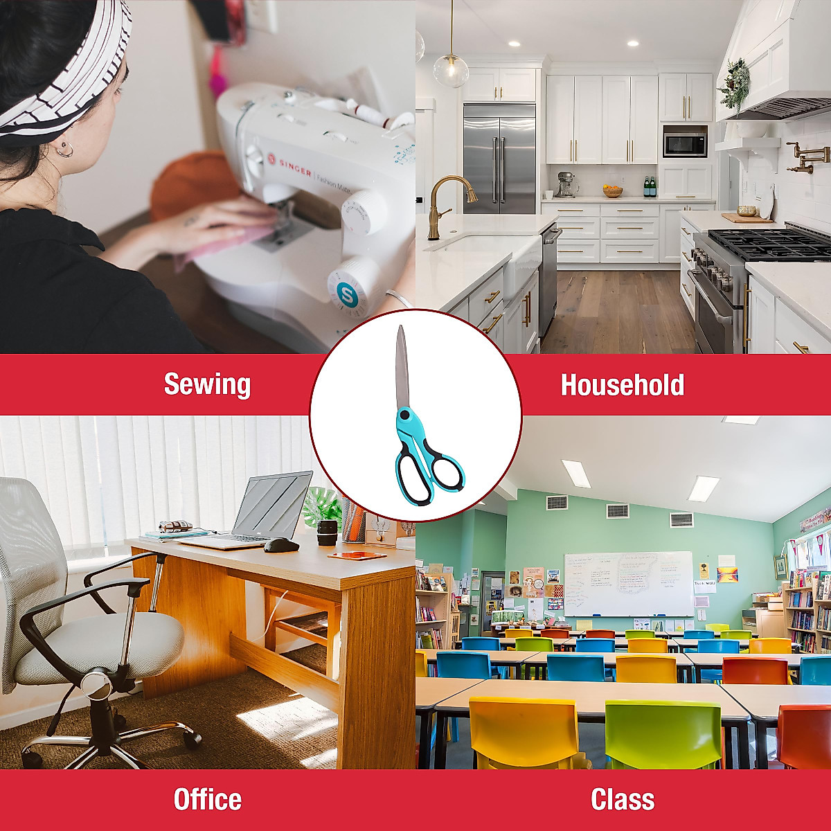 SINGER Professional Series Bent Scissors, 9 1/2", Teal