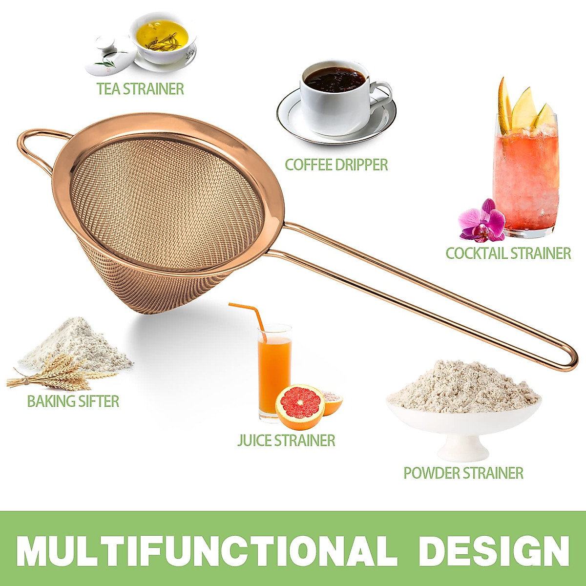 2 Pack Stainless Steel Small Food Strainer, Fine Mesh Sieve with Long Handle, Cocktail Strainer For Cocktails, Tea Herbs, Coffee & Drinks, Rust Proof & Great as Tea Strainer, 3.5inch