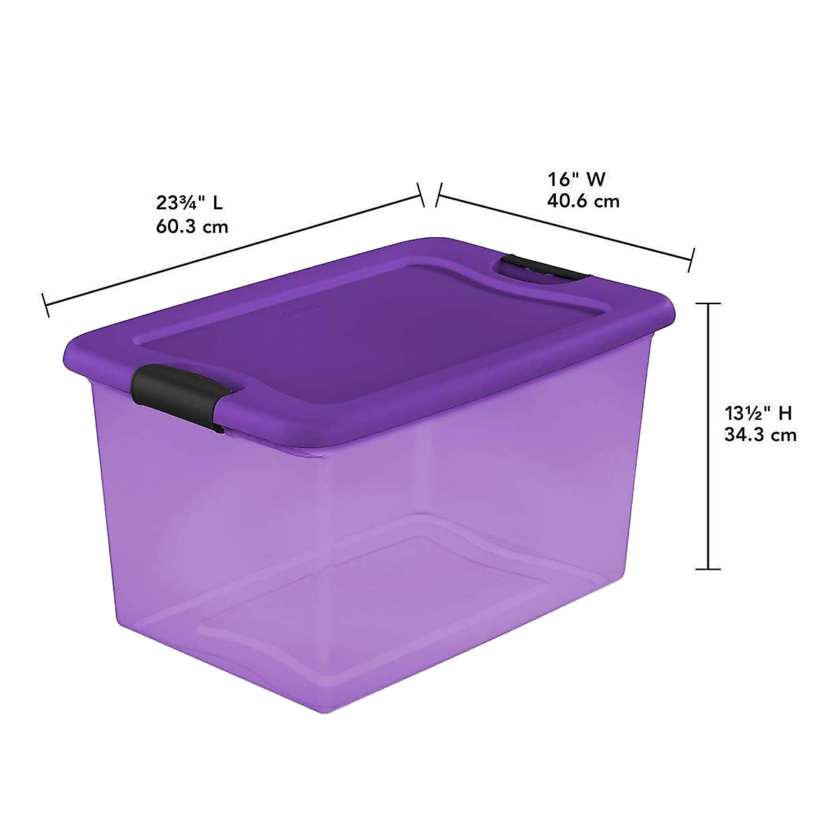 Sterilite 64 Qt Latching Storage Box Stackable Bin with Latch Lid, Plastic Container to Organize Halloween Decor, Purple Tint with Purple Lid, 18-Pack