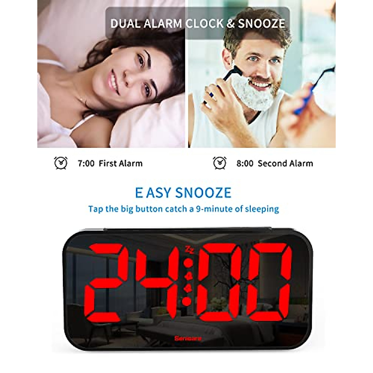 ZEITHALTER 10''Large Digital Alarm Clock Big Wall Clock for Bedroom, Jumbo Number Display, 3 Level Adjustable Digit Brightness Dimmer with Led Night Light, Battery Backup, 12/24 H