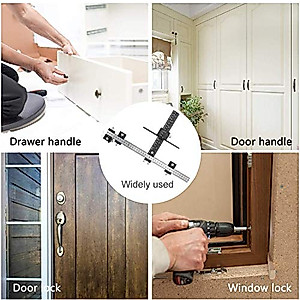 Cabinet Hardware Jig Punch Locator - Adjustable Drill Guide for Handles and pulls Sleeve Drawer Knobs Pulls Handles Wood Drilling Dowelling Templates Jig Tool (Stainless Steel) (Black)