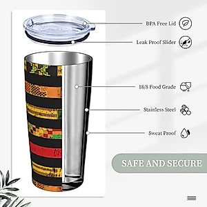 VKKOEWL American Flag African Kente Stainless Steel Insulated Tumbler 20 Oz Travel Water Bottle Coffee Mug Drink Cup With Lid Straw
