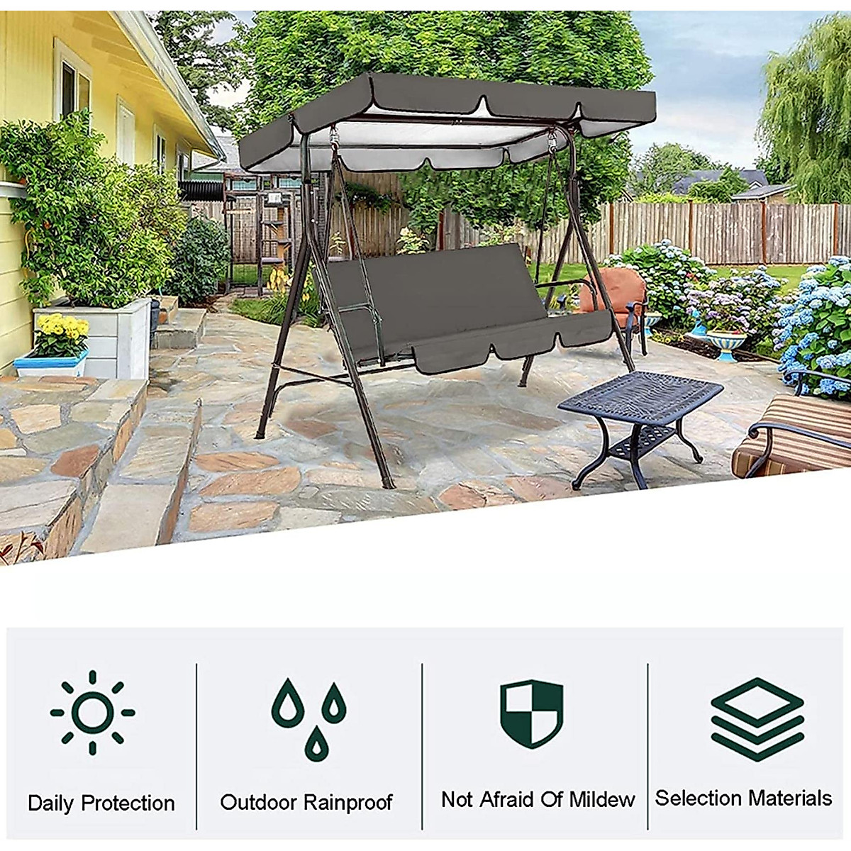 Patio Swing Canopy Waterproof Top Cover Set,210D Oxford Cloth Canopy Cover Universal Garden Swing Seat Canopy Replacement for Garden Patio