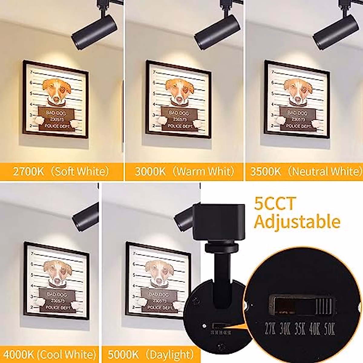 Ajbvp 5CCT LED Track Lighting Heads 12W Dimmable,Zoomable Beam15°/24°/36°/45°/60°,2700K/3000K/3500K/4000K/5000K,Single Circuit H Track Lighting Heads Ceiling Fixtures Art Lighting,Black-4Pack
