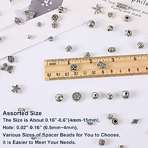 UPINS 300Pcs Silver Spacer Beads for Jewelry Making Bracelet Necklace Crafts Silver Beads Metal Alloy Beads Loose Spacer Beads with Radom Styles for DIY