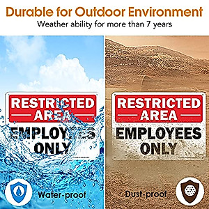Restricted Area Sign Employees Only Sign - 2 Pack - 10 x 7 Inches Rust Free .040 Aluminum - UV Protected, Waterproof, Weatherproof and Fade Resistant - 4 Pre-drilled Holes