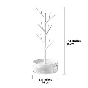 Half Room Branch Jewelry Rack With Rotatable Base and Storage Box Tree Tower Rack Hanging Organizer for Ring Earrings Necklace Bracelet,Suitable for living rooms, bathrooms,offices,etc.