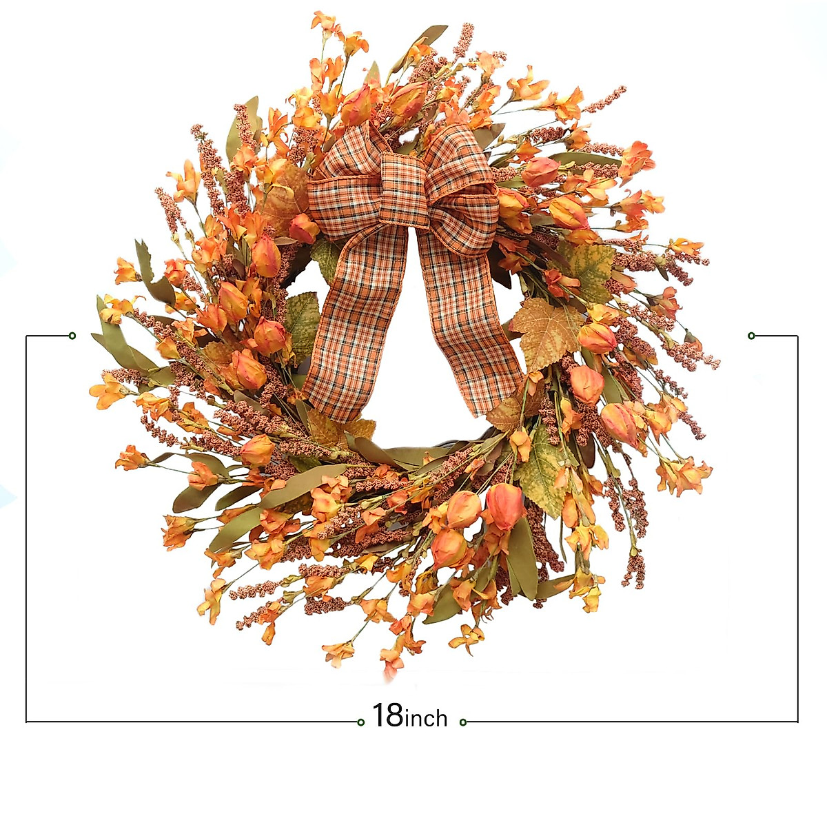 Idyllic 18 Inches Artificial Fall Wreath, Autumn Wreath with Berries & Leaves, Thanksgiving Harvest Front Door Wreath for Home Farmhouse Halloween Thanksgiving Day Festival Celebration Decor