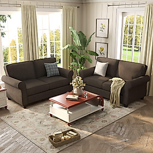 ZeeFu 56" Loveseat Sofa Couch: Modern Brown Velvet Love seat Sofa Couch, Mid Century 2 Seat Comfortable Small Sofa - Easy Install Soft Sofa Couch for Small Spaces Living Room Bedroom Apartment Office