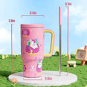 Meoky 24 oz Tumbler with Handle and Straw, 100% Leak-proof Tumbler with Lid and Straw, Insulated Stainless Steel Travel Coffee Mug, Keeps Cold for 24 Hours (Unicorn & Celebration)